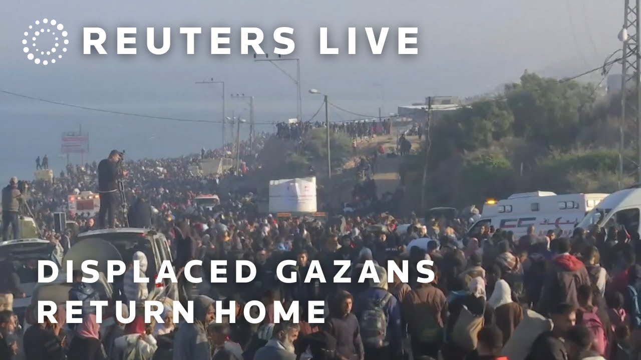LIVE: Displaced Gazans wait to return home to Gaza City - YouTube