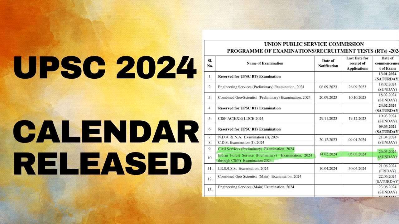 UPSC 2024 Calendar Released | UPSC 2024 calendar out | IAS PRE 2024 ...