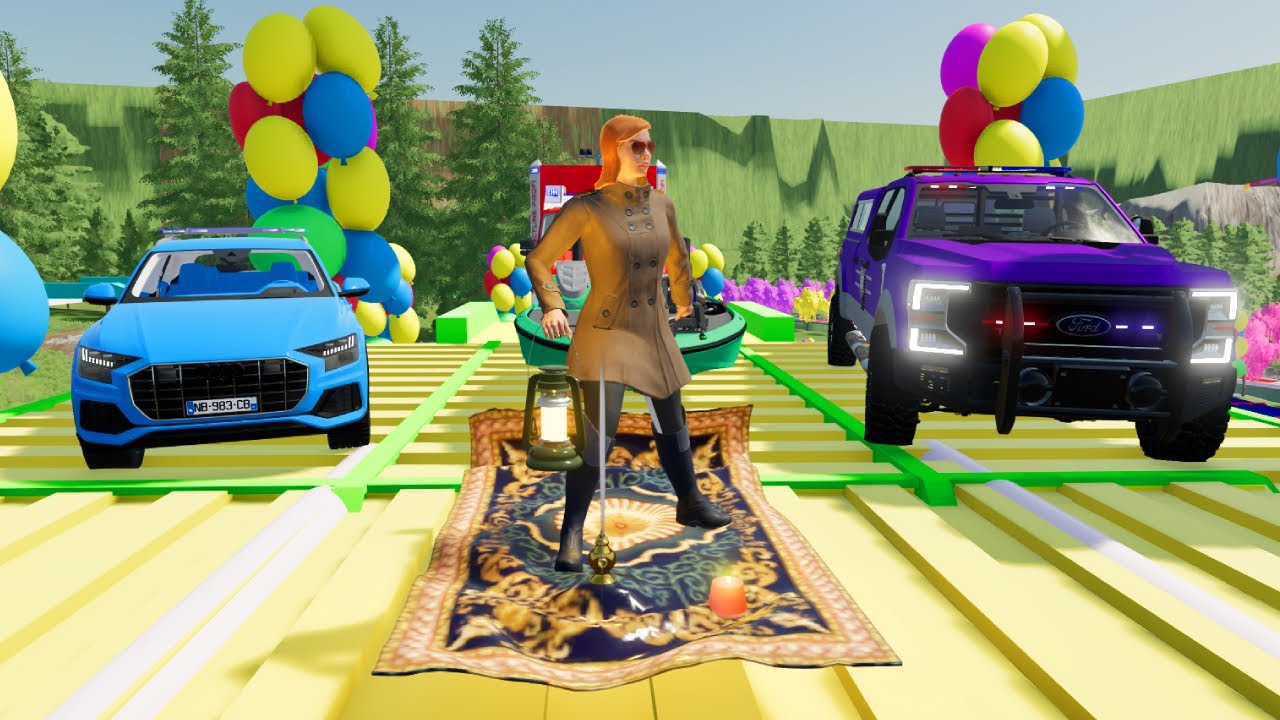 FLYING MAGIC POLICE CARPET, FUNNY CARS, AMBULANCE, GREEN BOAT, POLICE ...