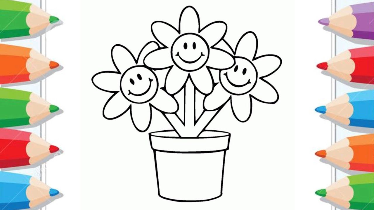 flower pot drawing for kids| how to draw cute flower pot drawing step ...