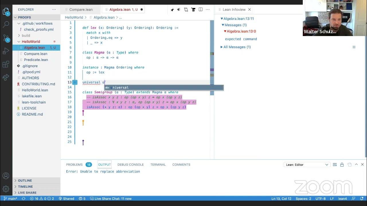 Streaming as we Learn Lean4: Magma Semigroup Monoid - YouTube