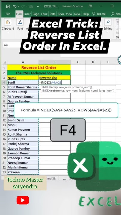 Reverse List Order in Excel #haks #tricks #excel #exceltutorial #viral #viralvideo #viralshorts ...