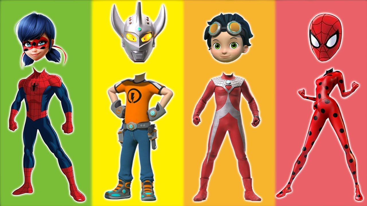 Wrong Heads Spiderman Rusty Rivets Ultraman Ribut Ladybug Finger Family ...
