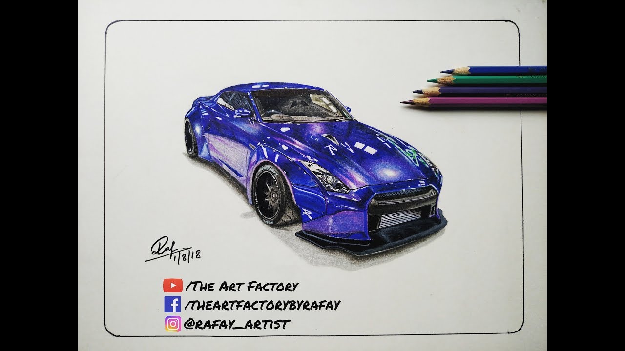 LibertyWalk Nissan Gtr R35 drawing speedart | Realistic car drawing ...