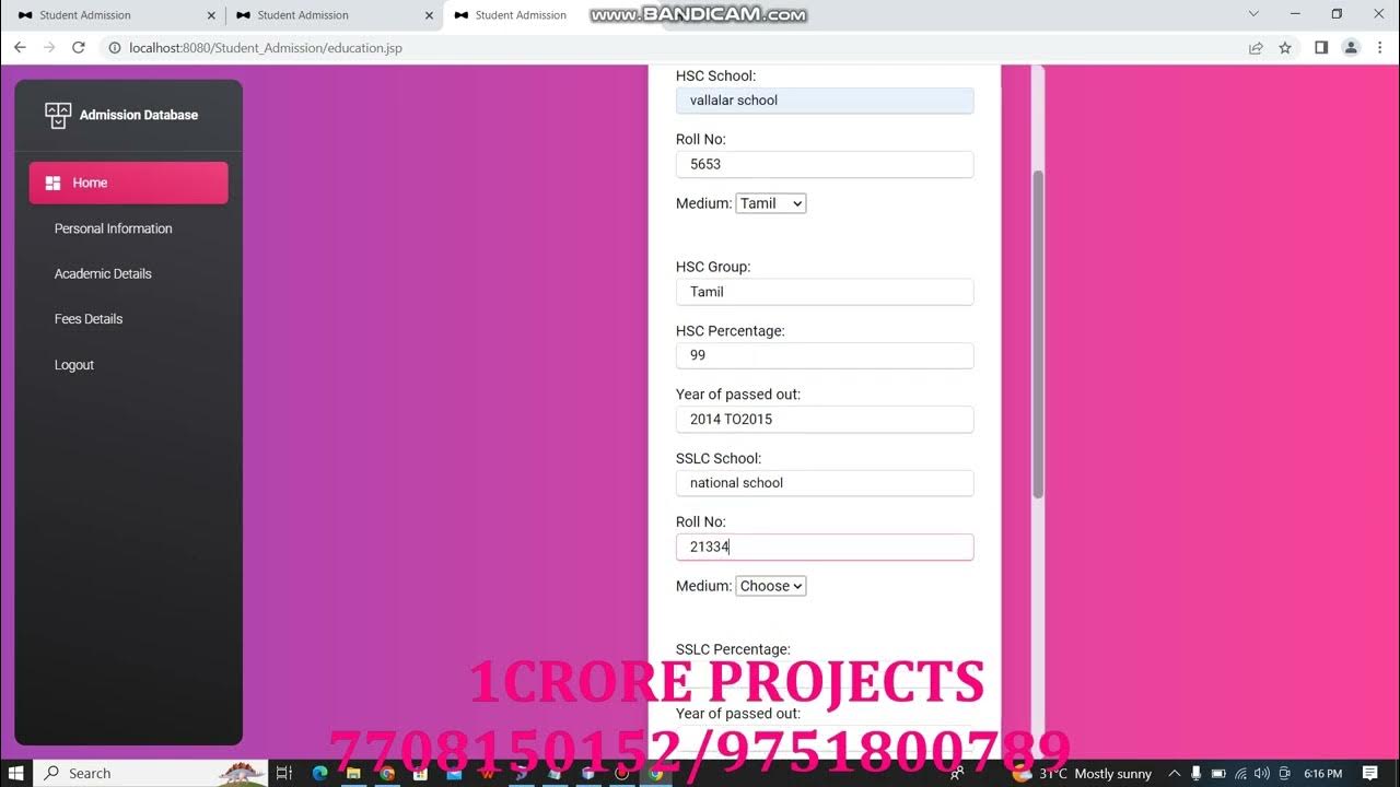 Student Admission Database Management system using Java - YouTube