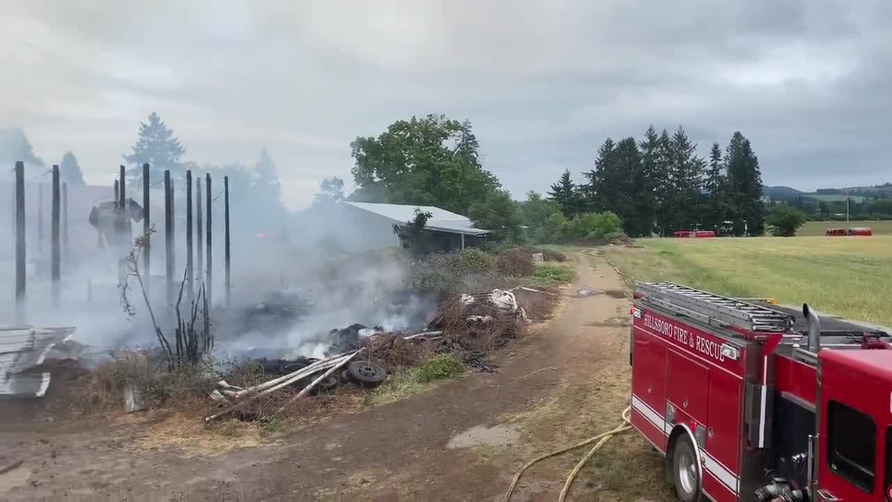 Cornelius firefighters on scene of large barn fire in Hillsboro - YouTube