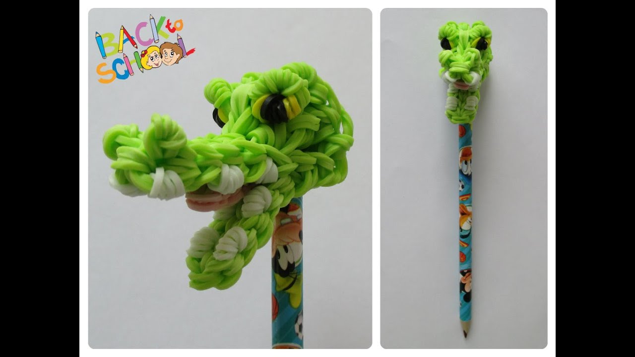 DIY Rainbow Loom crocodile pencil topper Loombicious - YouTube