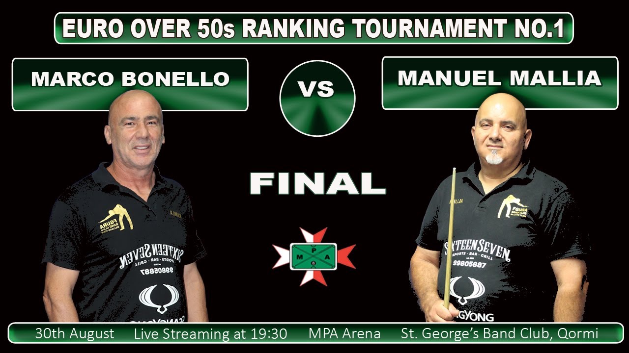 EURO OVER 50s RANKING TOURNAMENT NO.1 FINAL - MARCO BONELLO VS MANUEL ...