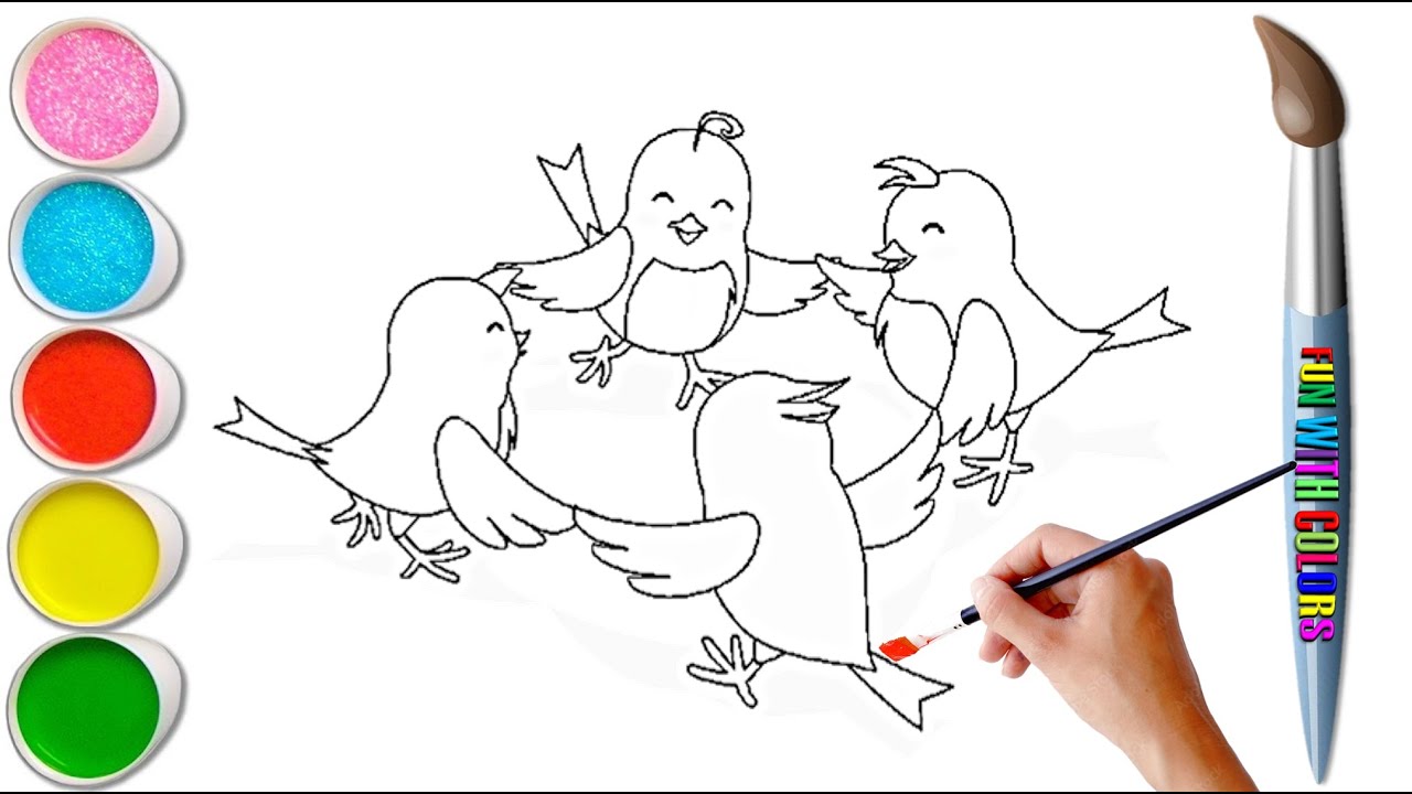 Birds dancing Drawing ,Painting and Coloring for Kids and Toddlers ...