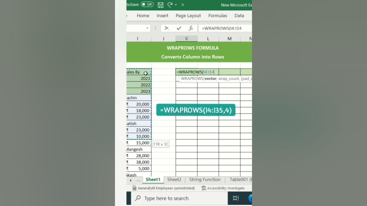 Wraprows Formula In Excelexceltutorial Shorts Exceltips Youtube