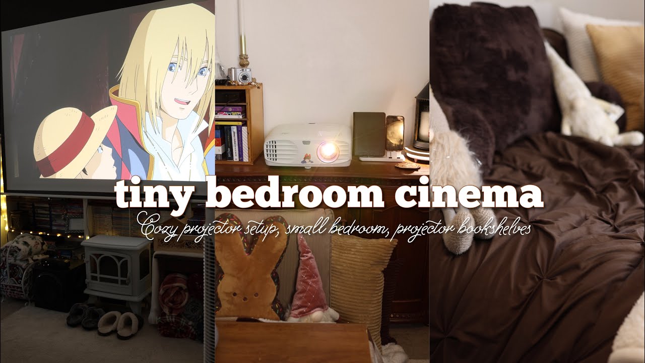Vlogmas Day 8: tiny bedroom cinema, cozy projector setup, small bedroom ...