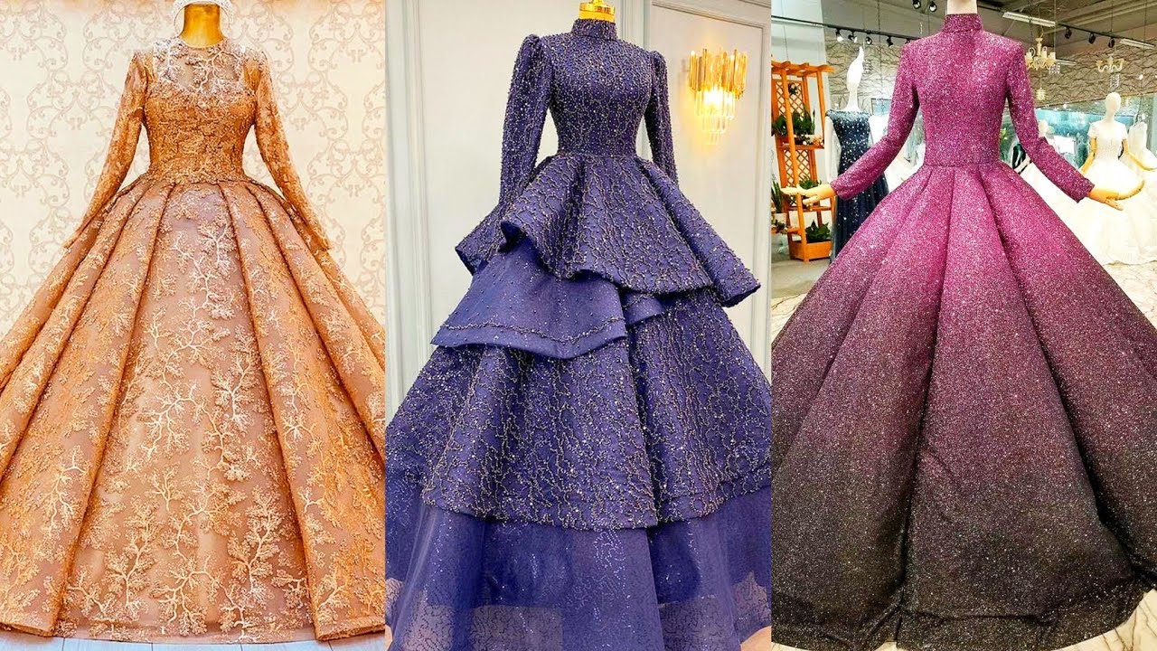 High class fancy high neck saudi arabia full sleeve wedding abaya dress ...