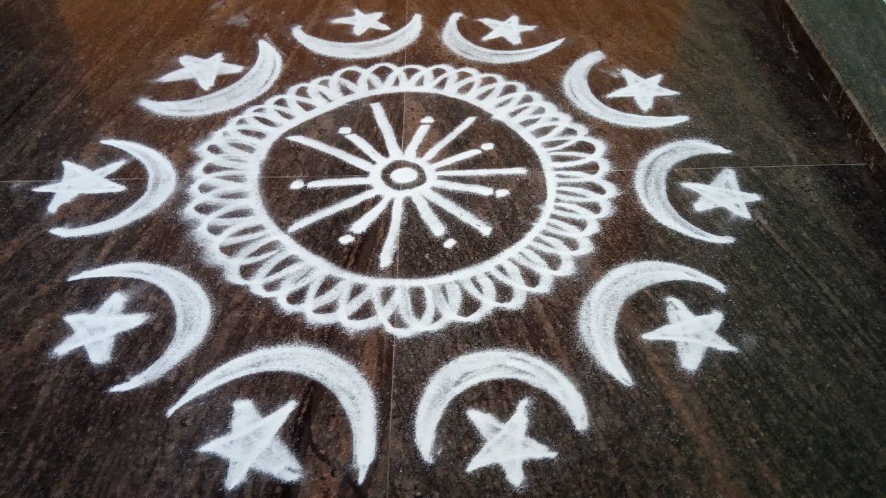 sun and moon star rangoli design simple design /Anbu village kolangal ...