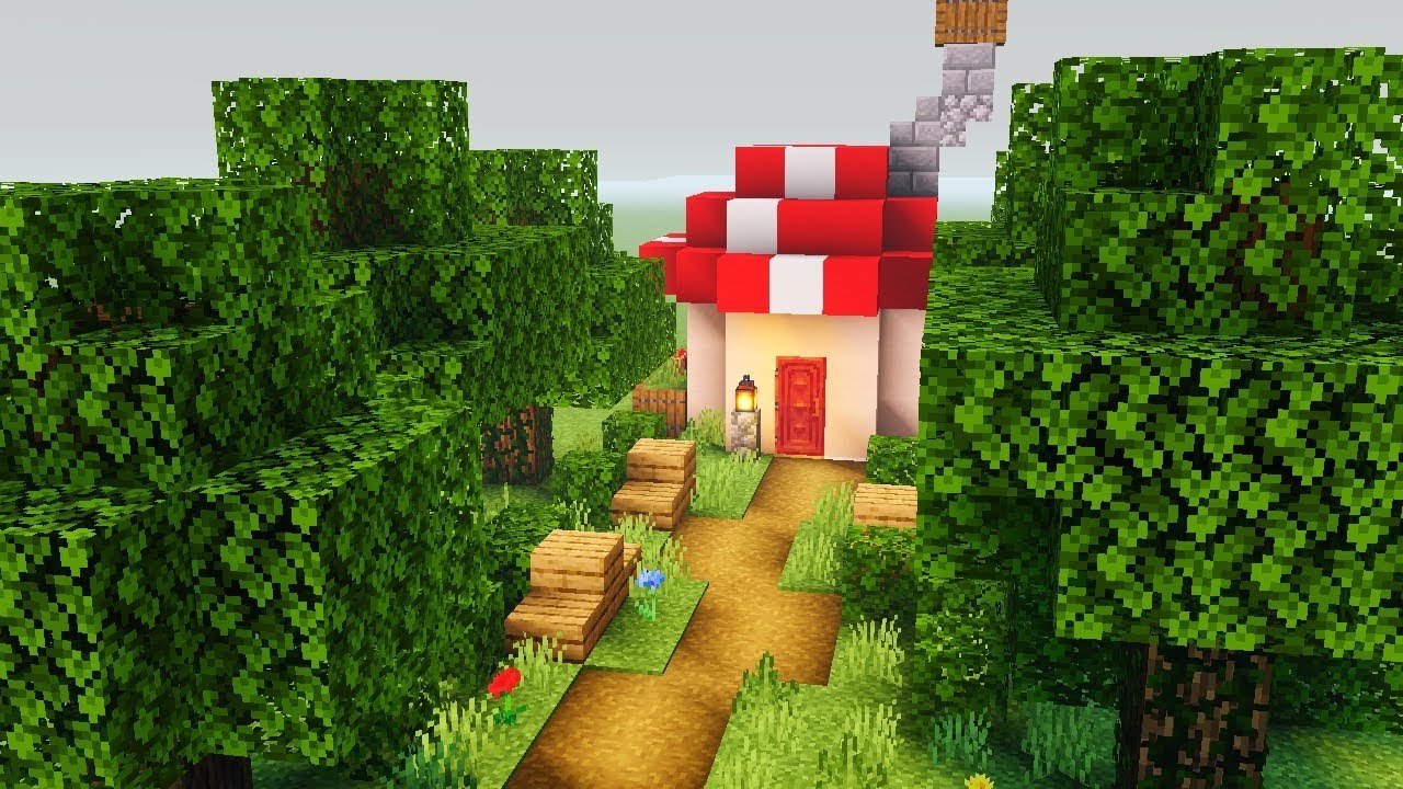 Minecraft: mushroom house simple survival house -Tutorial - YouTube