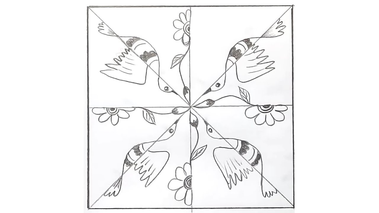 How to draw Noksha of flower & bird step by step - YouTube