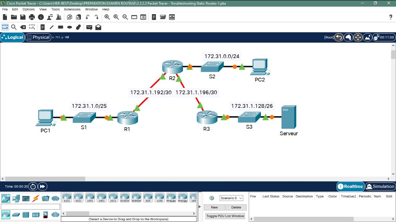 #2----2.3.2.3 Packet Tracer - Troubleshooting Route Statique 1 - YouTube