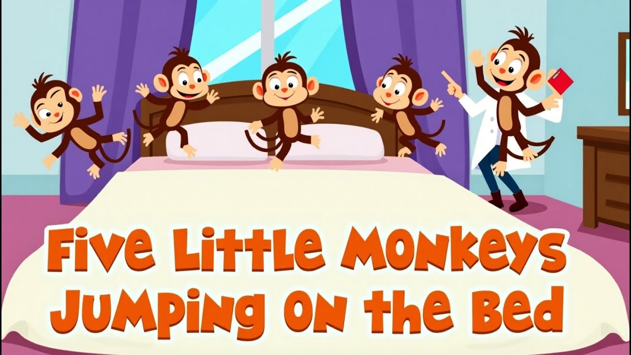 5 Little Monkeys Jumping on The Bed Rhymes R1E1304 | Fun and Calming Song for Kids | Jumpy Bumps ...