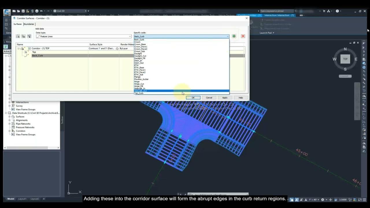 Create Corridor Surfaces for T Intersection! (Intersection Design in ...