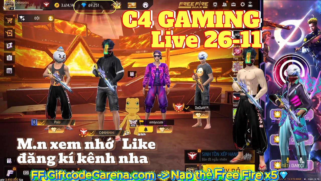 C4 GAMING LIVE 26-11. M590 Full Đỏ Cân 4 Cực Nhanh | Free Fire - YouTube