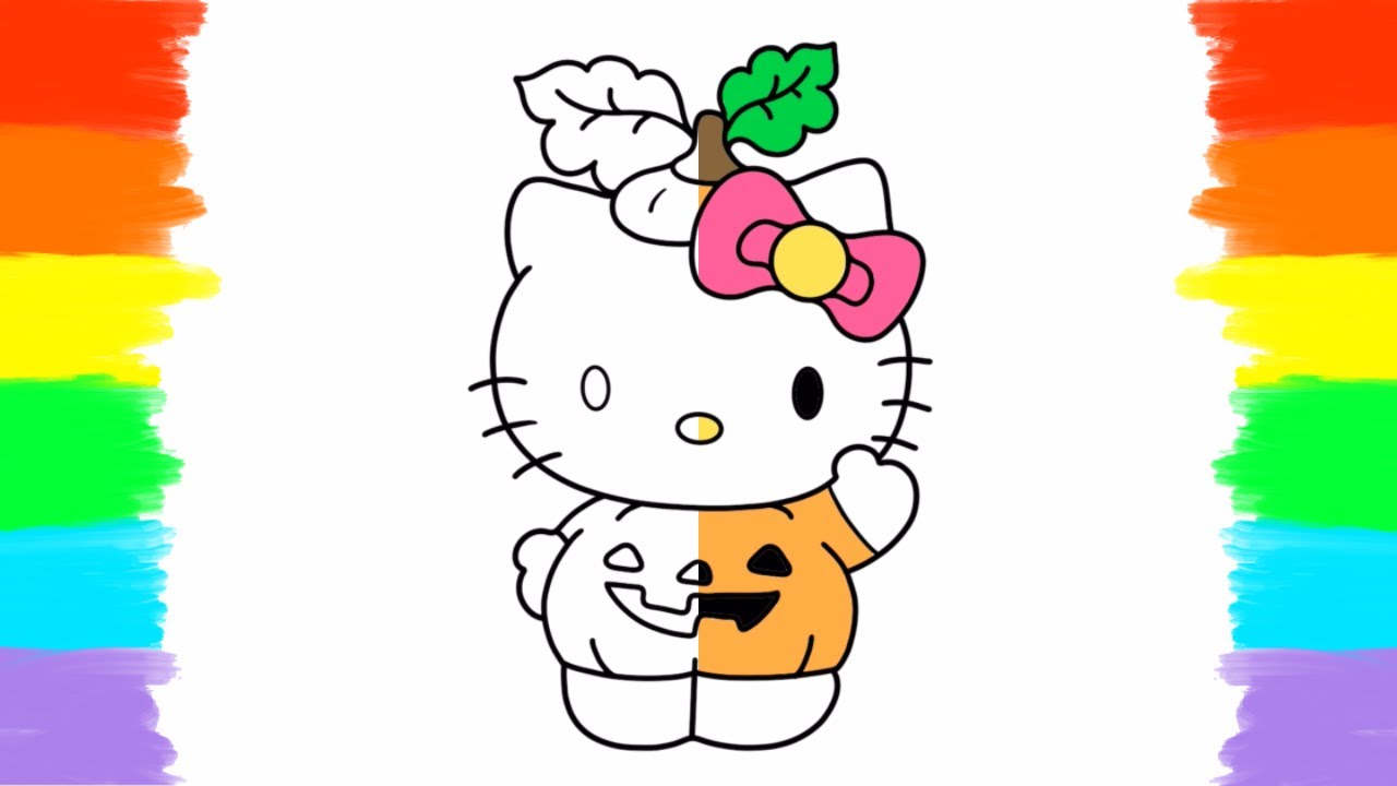 How to Draw and Color Halloween Hello Kitty 丨 Coloring Page 🎨🎃 - YouTube