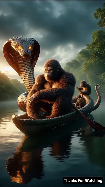 The monkey and his child live on a tree and catch fish in the river ...