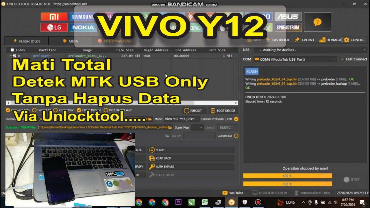 VIVO Y12 Mati Total Detek MTK USB Only Tanpa Hapus Data via unlocktool ...