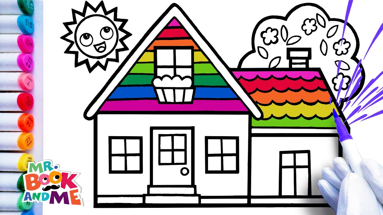 🏡 How to Draw a Rainbow House with Color for Kids | Easy House Drawing ...