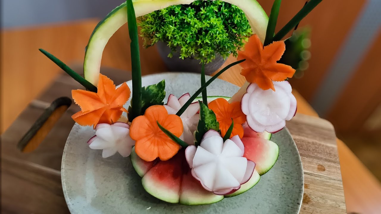 Vegetable Flower Design | Carrot and Radish Flowers carving | flower ...