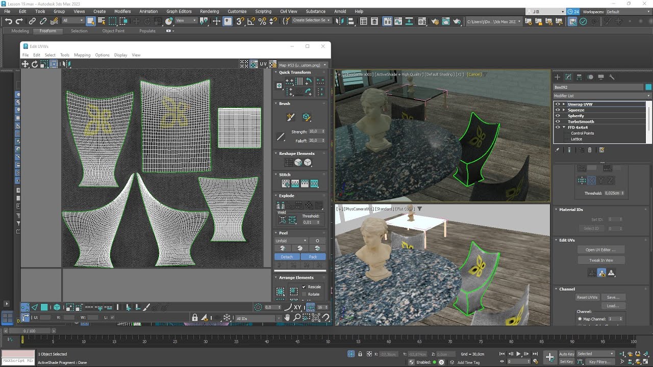 3DS MAX Videocourse - 19 - Materials and UV Map, Texture Unwrap ...
