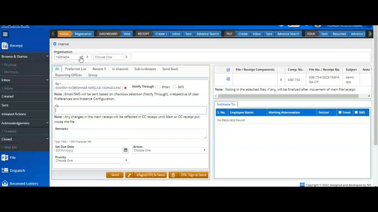 How to create correspondence or receipt in e-office hindi version part ...