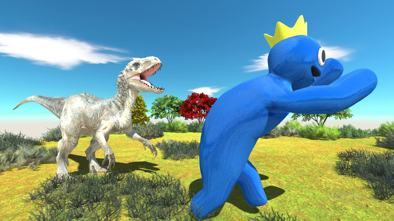 Indominus Rex vs Rainbow Friends Blue OASIS DEATH RUN - Animal Revolt ...