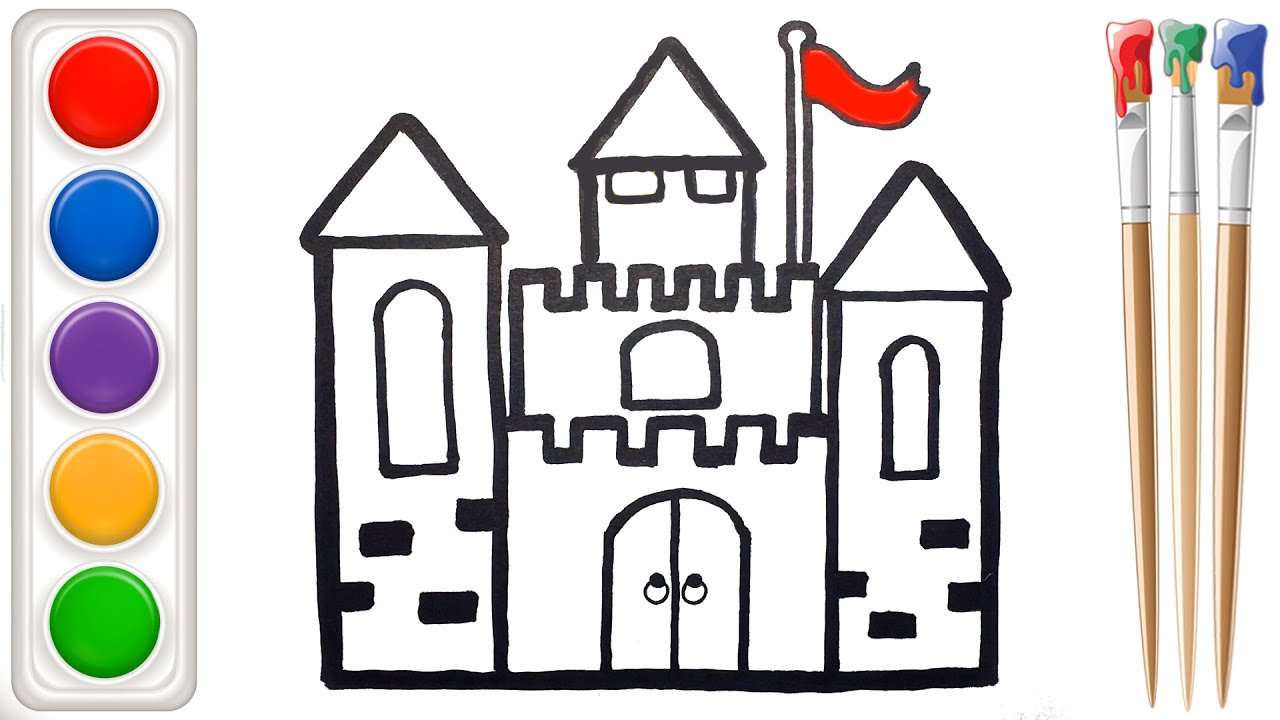 Draw and color castle step by step - YouTube