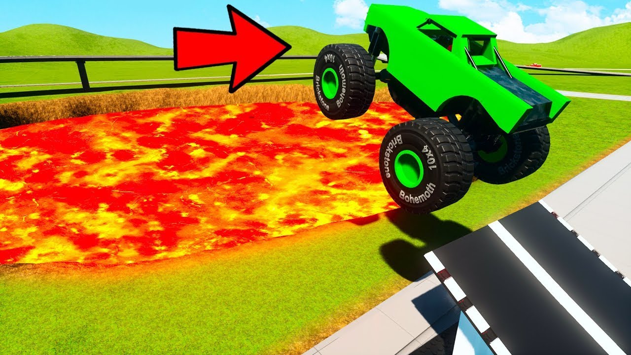 Cars Jump over a Giant LAVA PIT?! Brick Rigs Lego Cars Crashes! |BeamNG ...