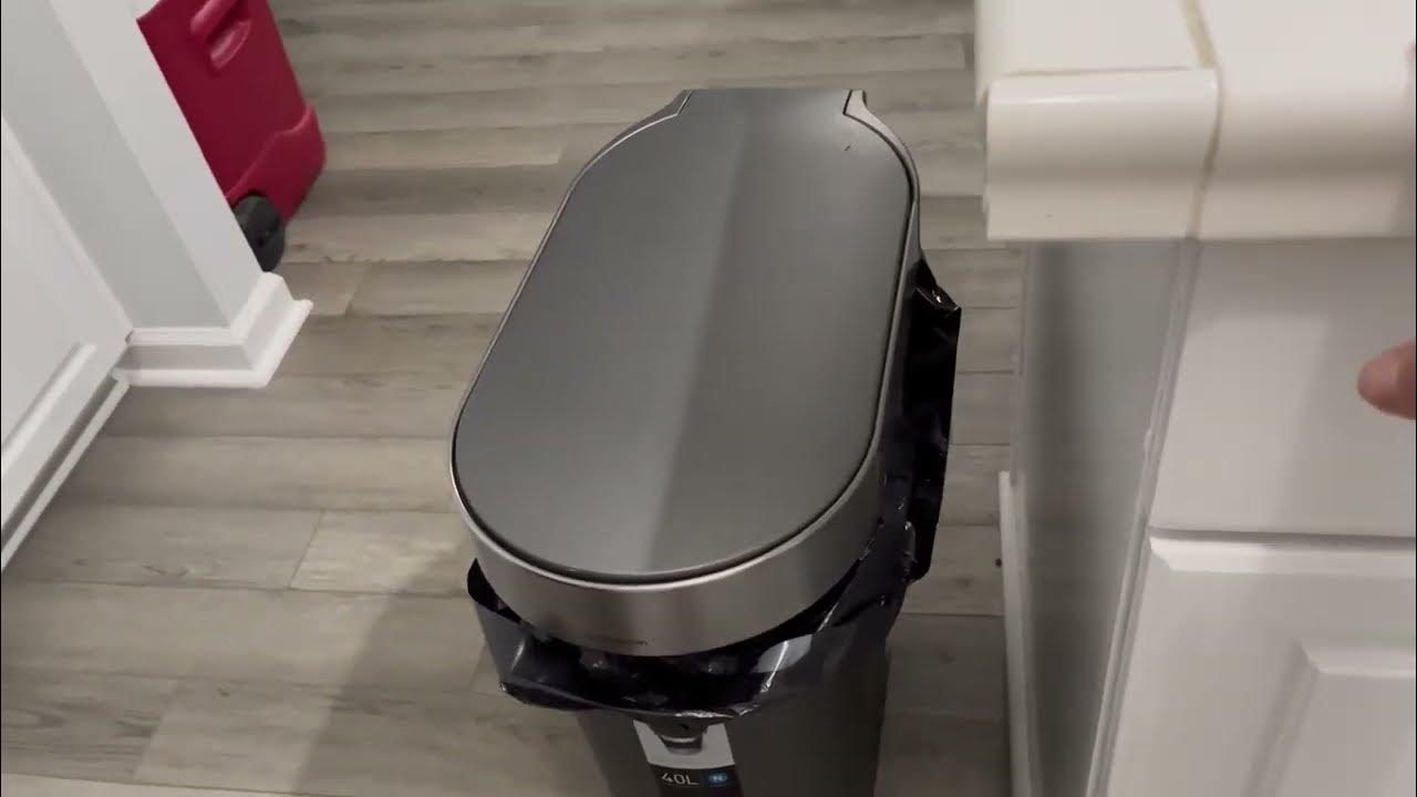 simplehuman 40 Liter 10 6 Gallon Slim Kitchen Step Trash Can with Liner Rim Review - YouTube