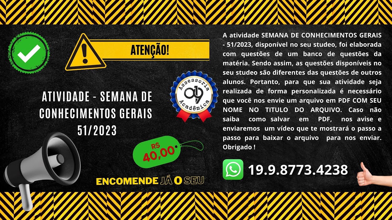 ATIVIDADE - SEMANA DE CONHECIMENTOS GERAIS - 51/2023 - YouTube