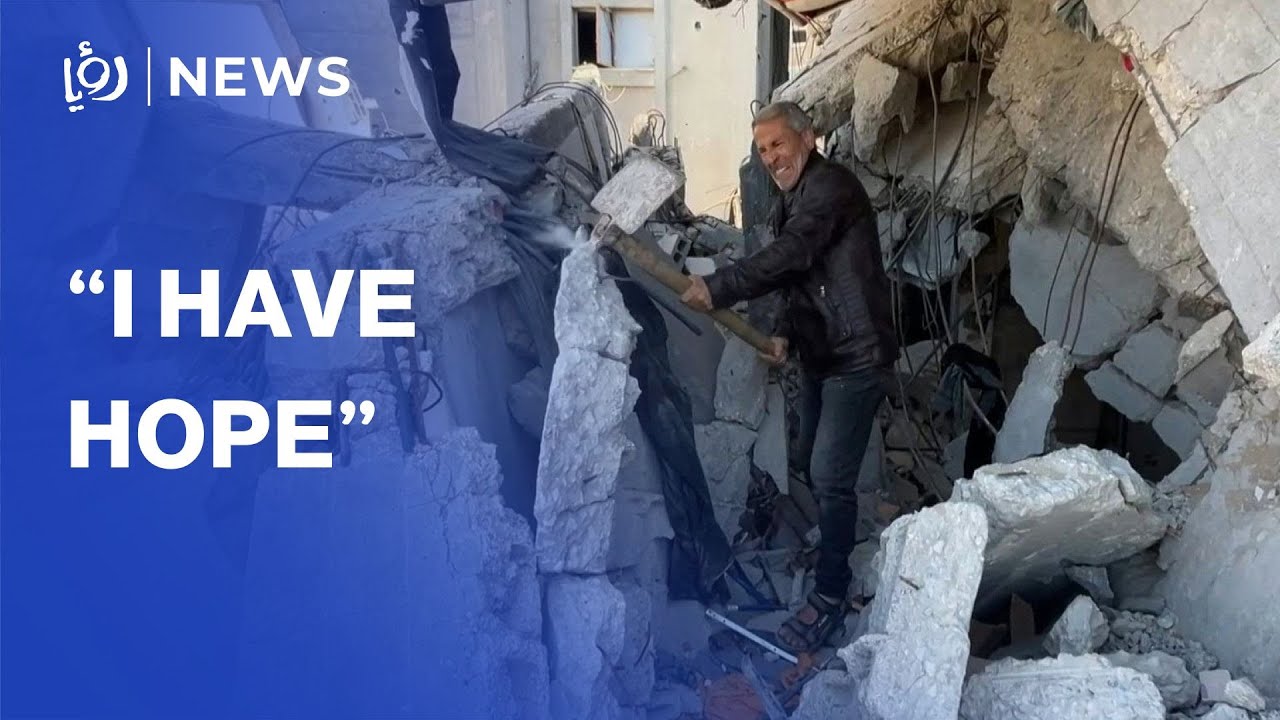 Gazan father digs through rubble to find bodies of his family - YouTube