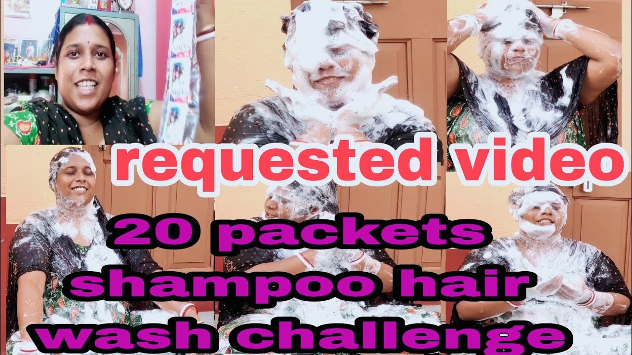 20 packet shampoo hair wash challenge...#hairwash #requestedvideo # ...