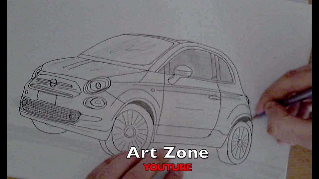 How to Draw a Fiat 500 Hybrid Car 2020 Step By Step Drawing Tutorial ...