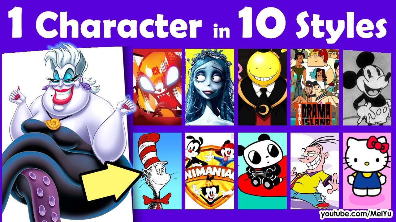 Draw New 10 Art Styles Challenge | The Little Mermaid Villain Ursula ...