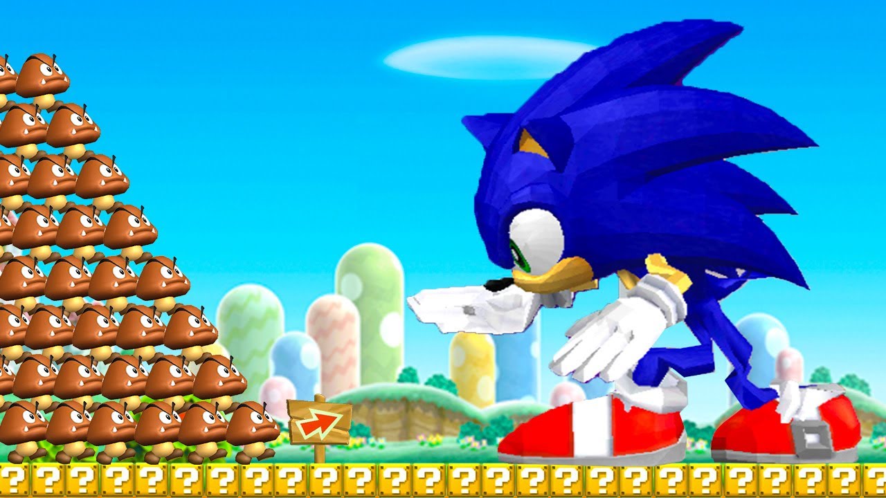 What happens if 999x Goombas fight Evil Sonic in World 1-1 - YouTube