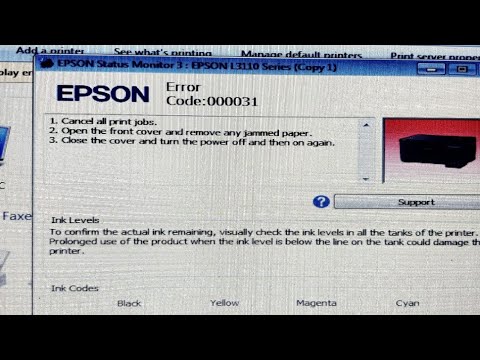 Epson l 3110 3115 3150 all error 000031 peper jam light blink - YouTube