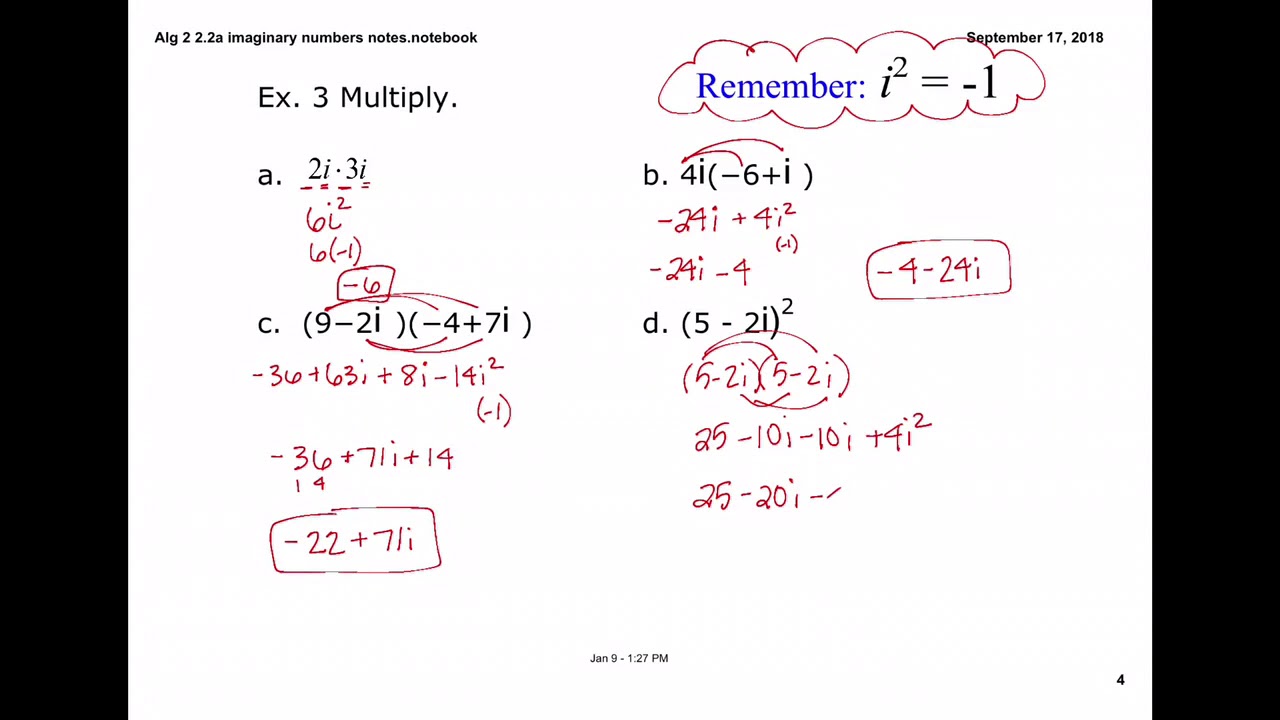 Alg 2 2.2a imaginary numbers - YouTube