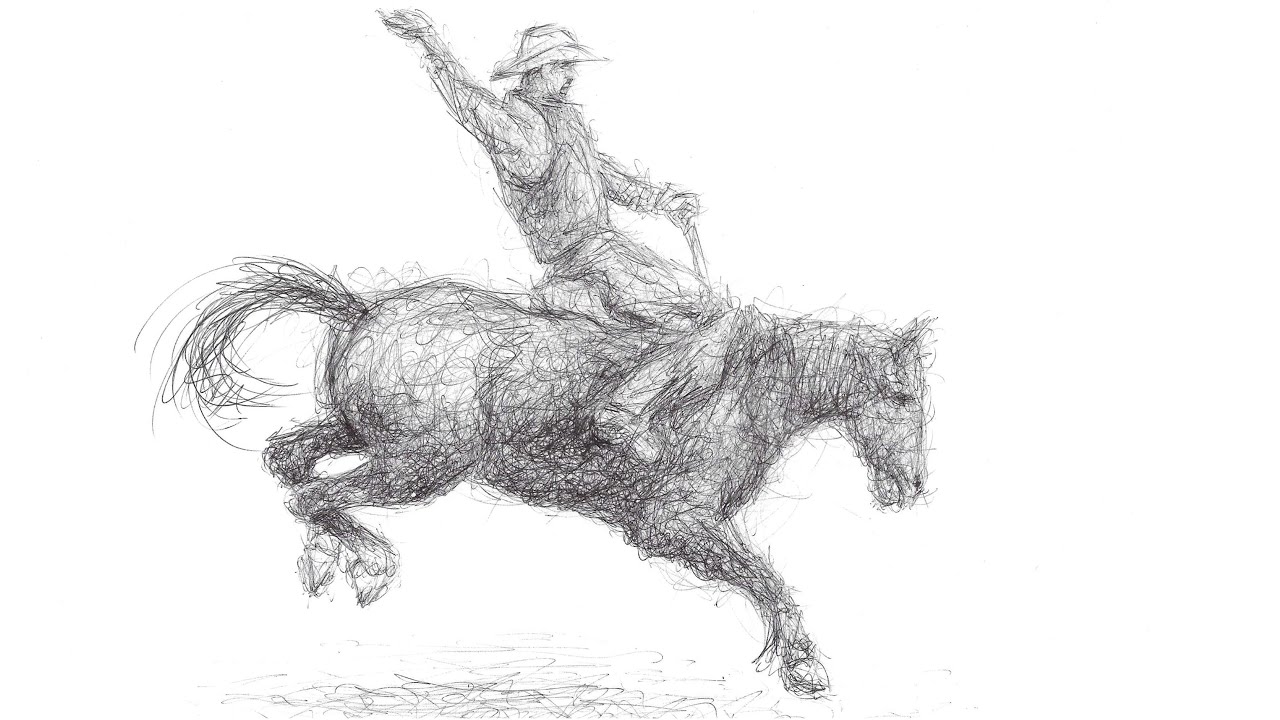 Cowboy On Horse Drawing Minimalist Cowboy Line Art, Horse Rider Lasso,