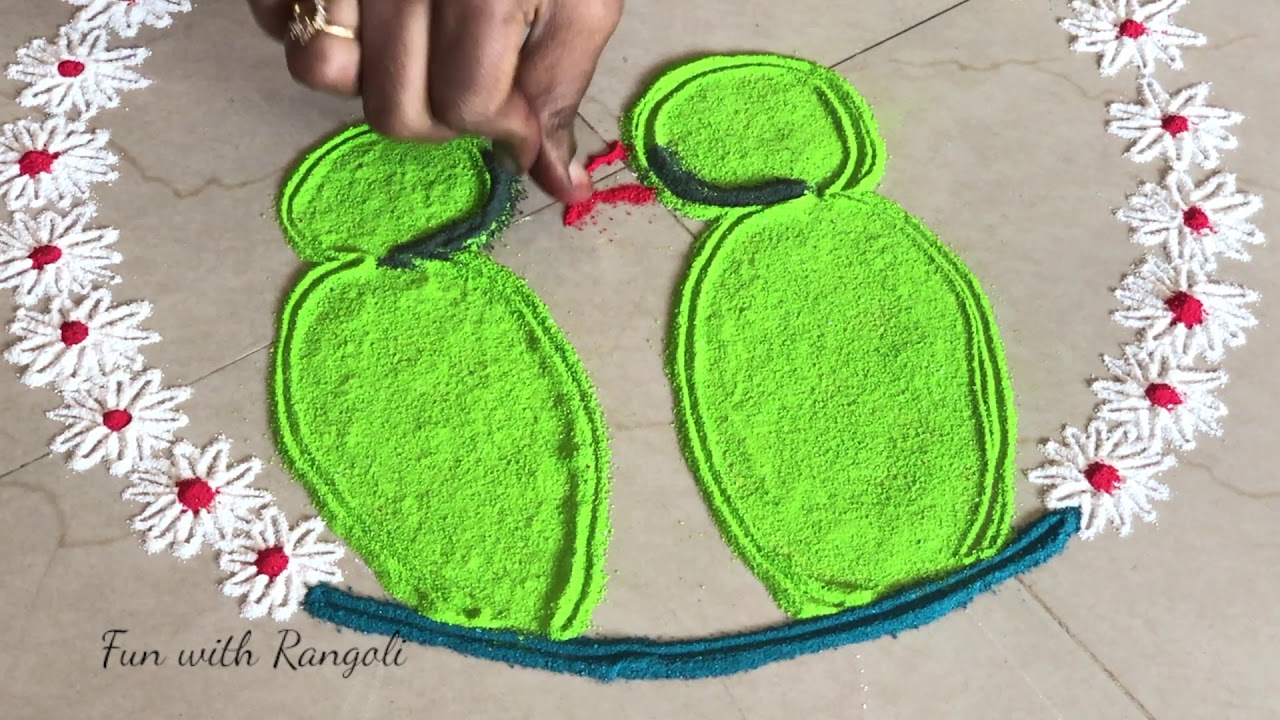 Parrot Rangoli | valentine's day rangoli | simple rangoli designs ...