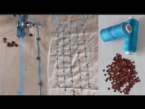 Very easy sequence embroidery with Machine || Beautiful neck design ...