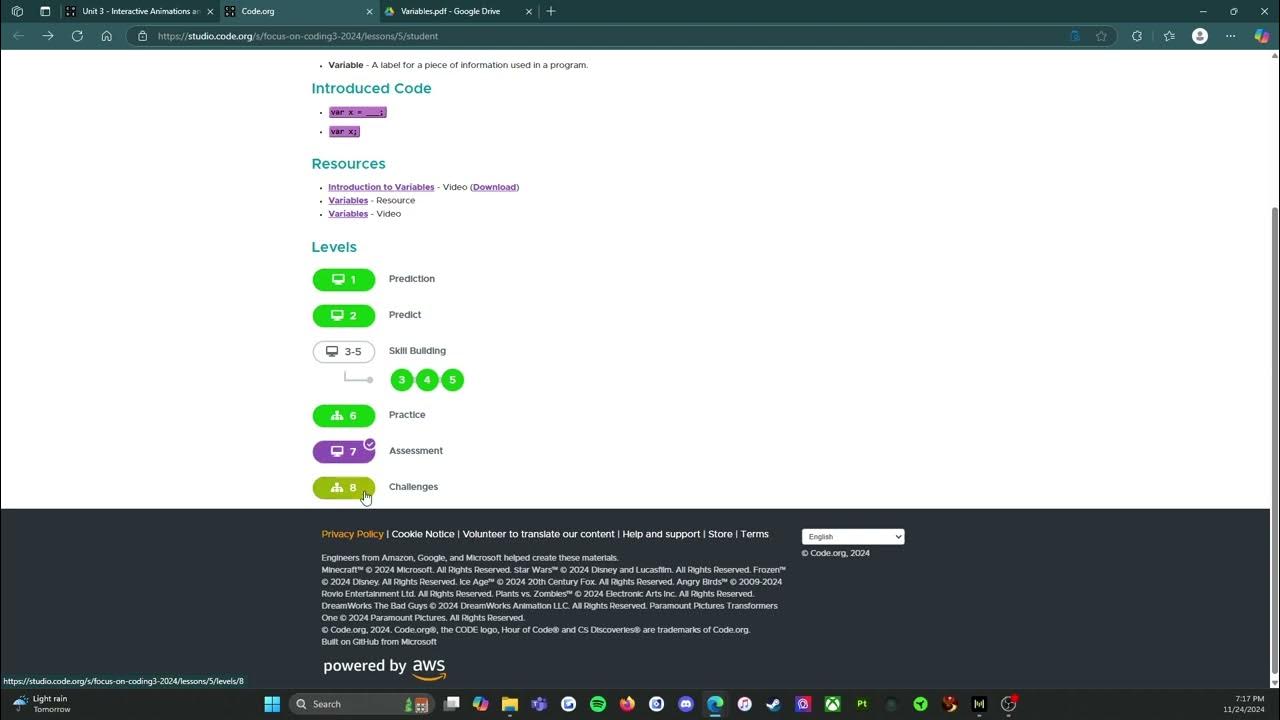 Code.org - CS Discoveries - Unit 3: Interactive Animations & Games: Lesson 5: Level 1 - YouTube