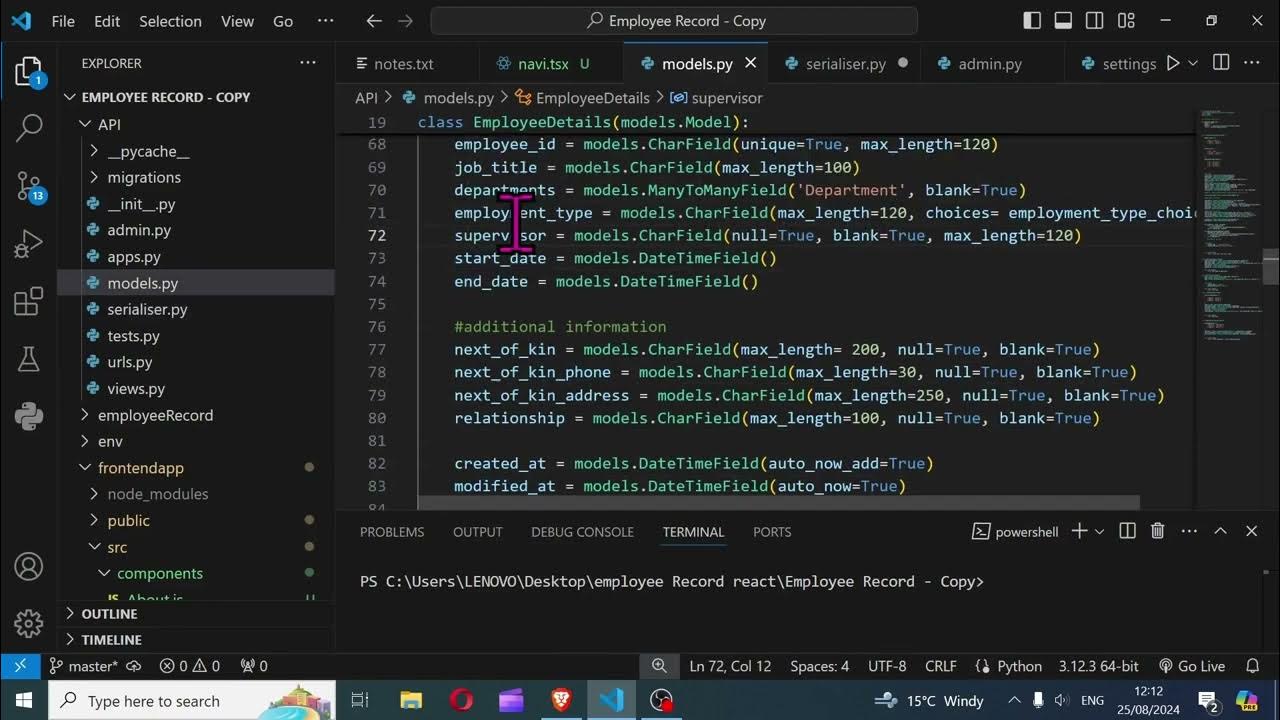 # 7 - React and Python/Django - Employee record mgt web app - API, Serializers, and view sets ...