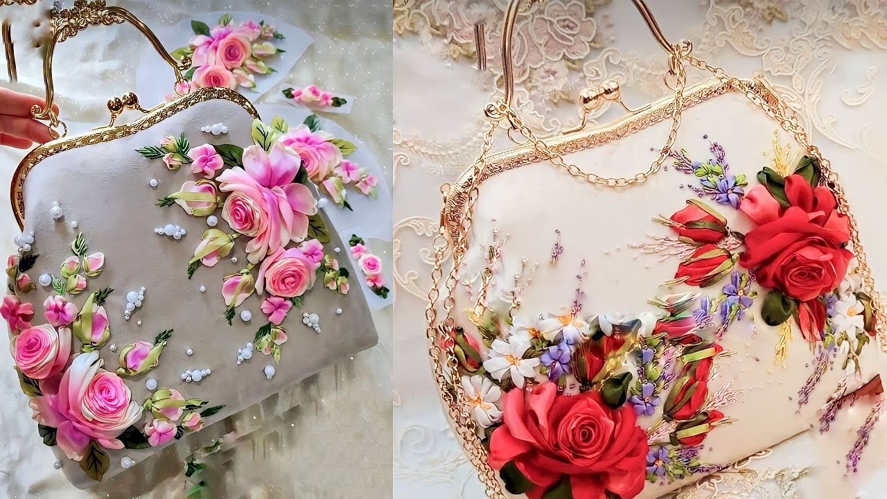 Amazing Ribbon Flower Work Bag's Design! Designer Ribbon Work ...