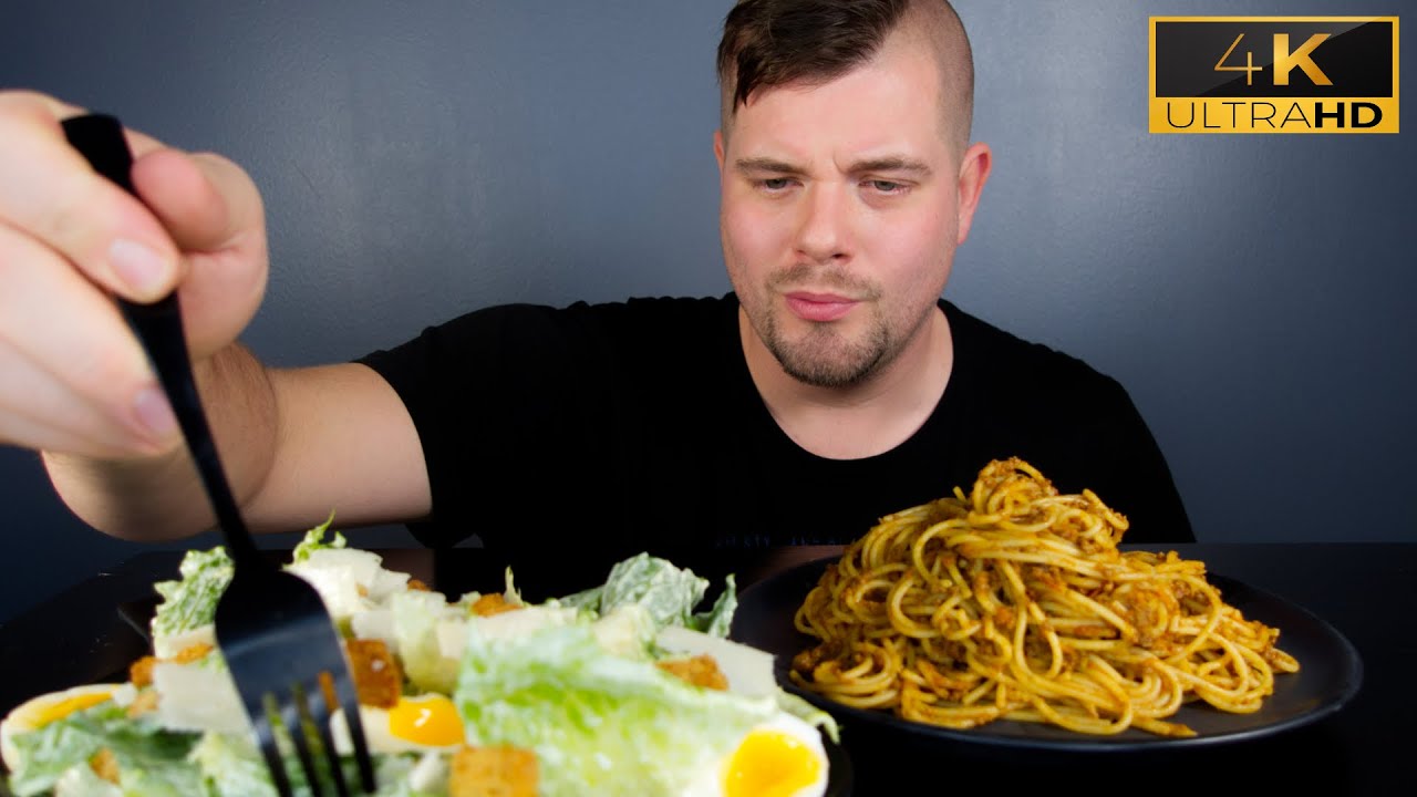 ASMR SPAGHETTI BOLOGNESE & CEASAR SALAD MUKBANG | DAVE KAY ASMR - YouTube