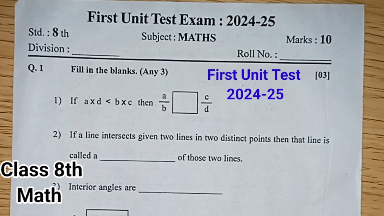 First Unit Test Class 8 | Unit Test Class 8th Maths - YouTube